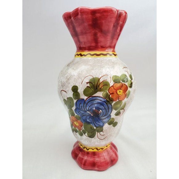 Deruta | Accents | Vintage Deruta Vase Hand Painted Red Gray Floral ...